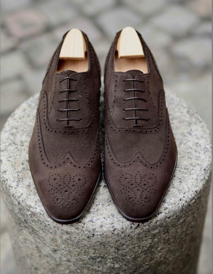 Handmade Chocolate Brown Wingtip Brogue Suede Lace Up Shoes on Luulla