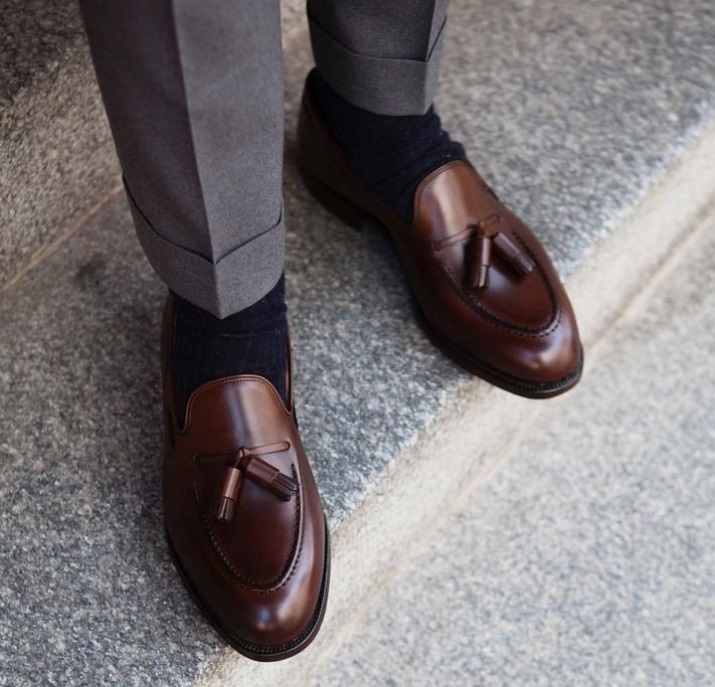 Men's Hand Stitch Chocolate Brown Tassels Shoes, Formal Wear Leather ...