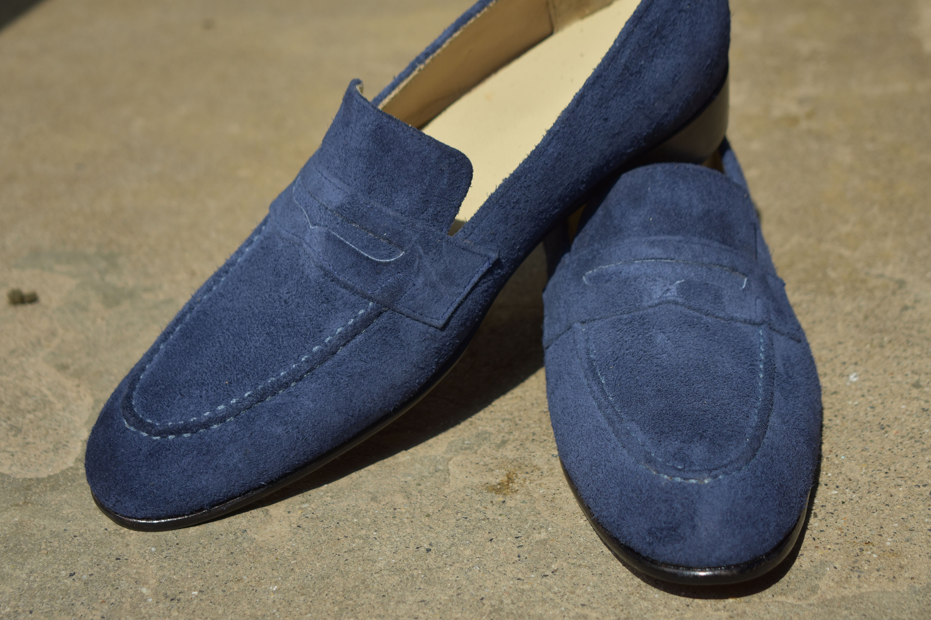 Decent Wear Men's Hand Stitch Blue Moccasin Shoes, Suede Shoes For Men ...